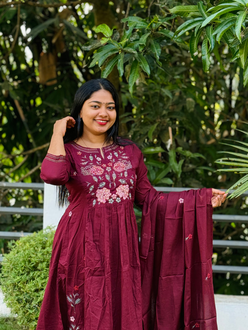 Maroon Color Mul Cotton Embroidered 3-Piece Set A1656 – Hand Picked By ...