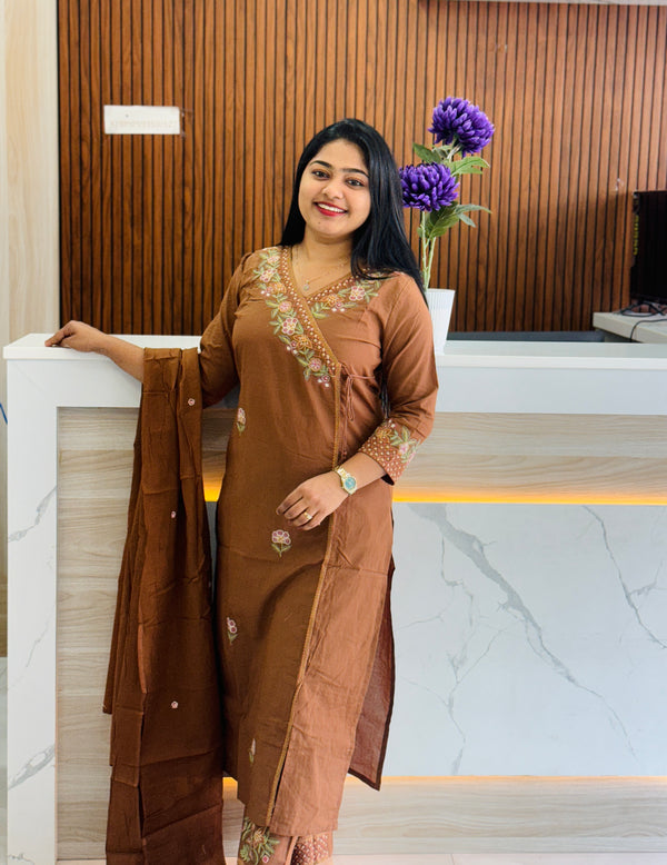 Premium Mul Mul Cotton 3 Piece Set in Brown Color A1661 – Hand Picked ...